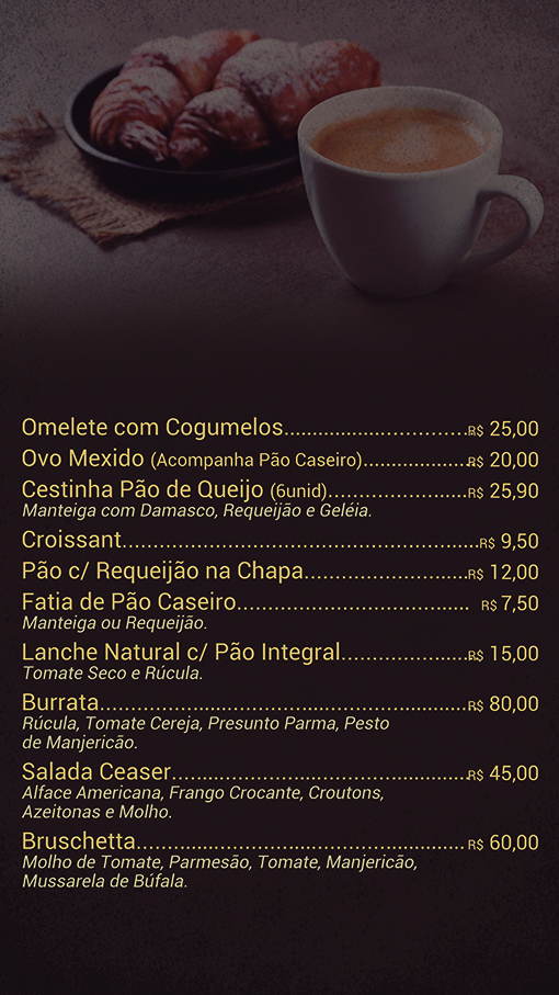 Cardápio Café - Na Fazenda Restaurante